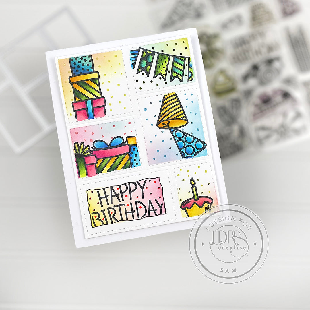 Stretching the Birthday Puzzle Scene Stamp with Nested Postage Collage ...