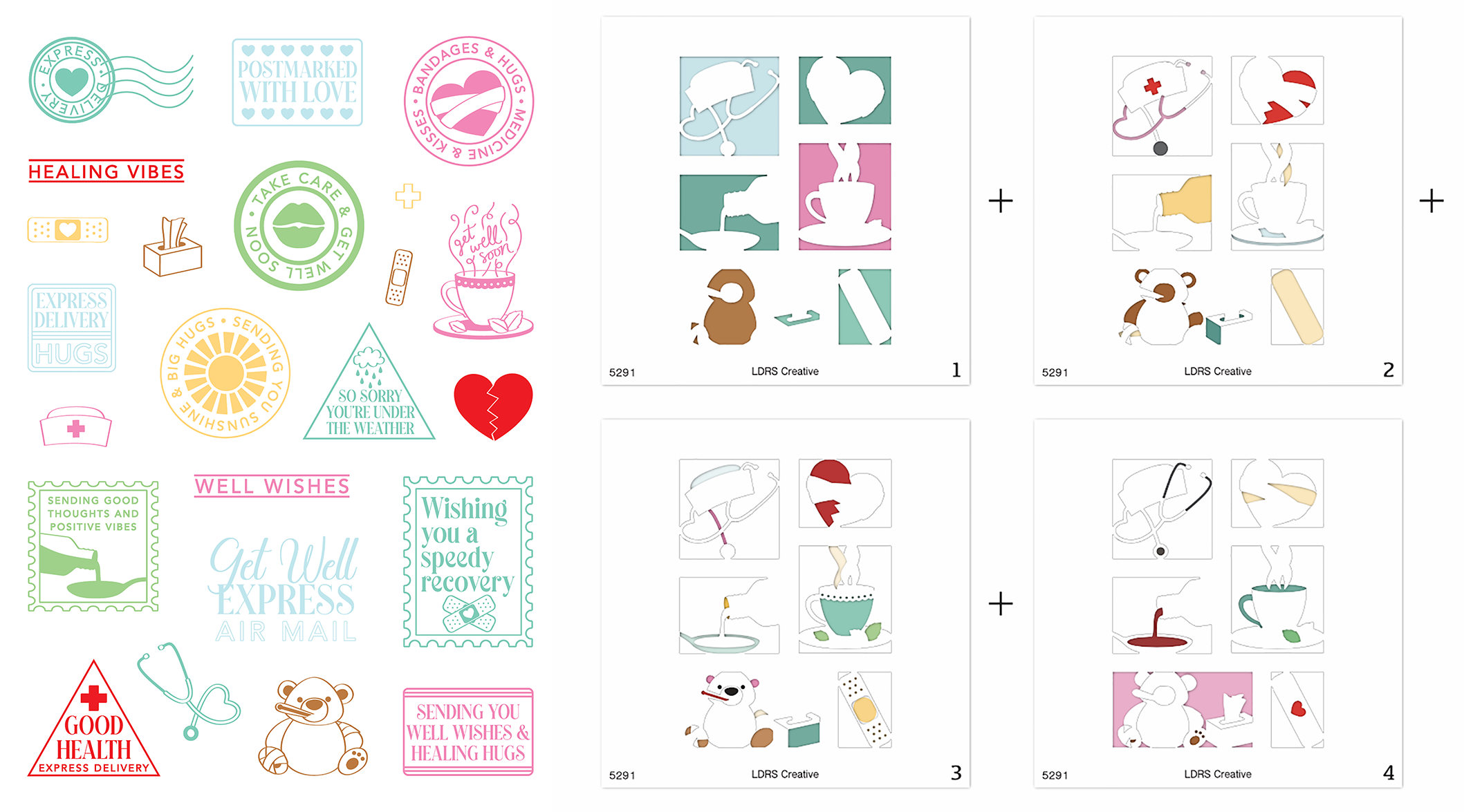 Get Well Soon Postage Collage Stamps and Layering Stencils Bundle ...