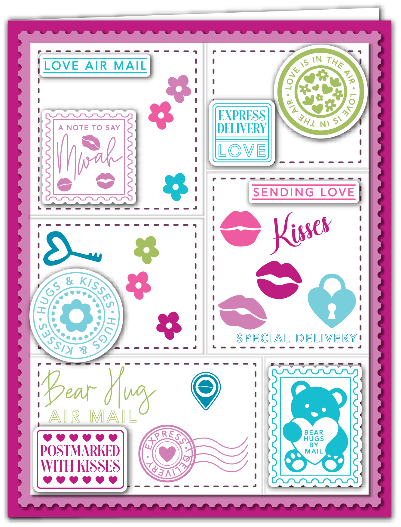 Hugs & Kisses Postage Collage 4x6 Stamps – LDRS Creative